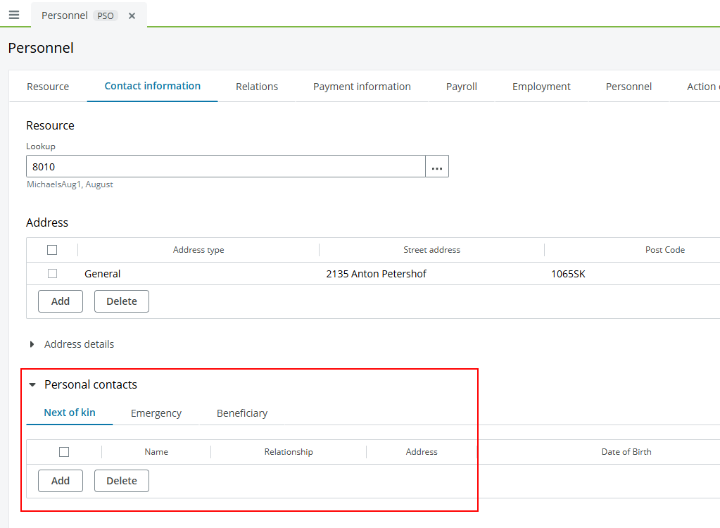 EMPLOYEE PERSONAL CONTACTS